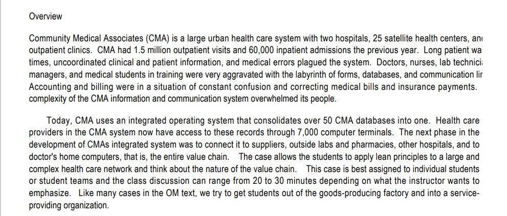 Solved Community Medical Associates (CMA) is a large urban | Chegg.com