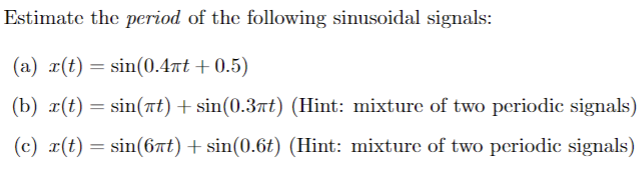 Solved Estimate the period of the following sinusoidal | Chegg.com
