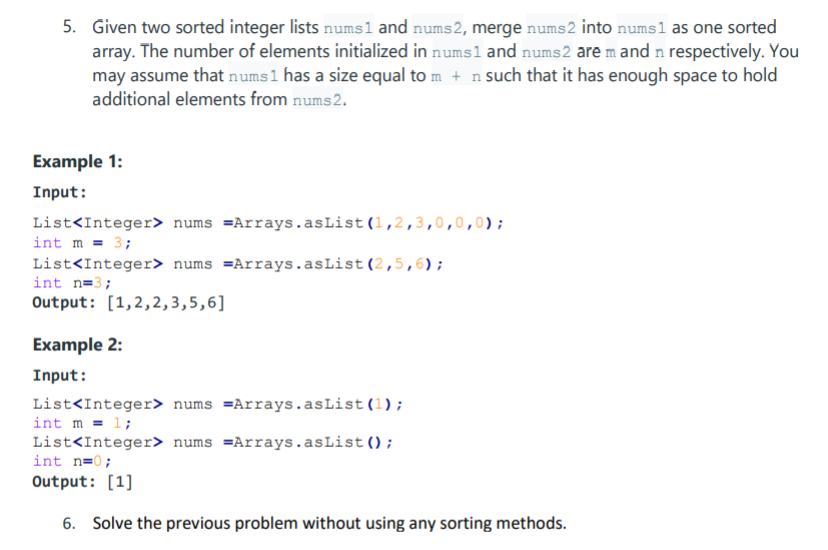 Solved 5 Given Two Sorted Integer Lists Nums1 And Nums2 Chegg