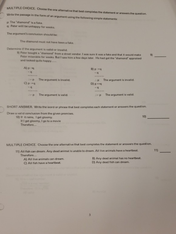 Solved MULTIPLE CHOICE. Choose the one alternative that best | Chegg.com