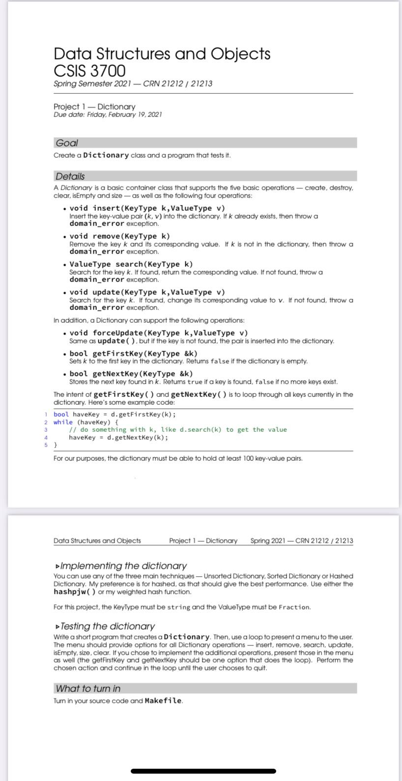 Data Structures and Objects CSIS 3700 Spring Semester | Chegg.com