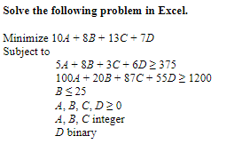 Solved Solve the following problem in Excel. Minimize | Chegg.com