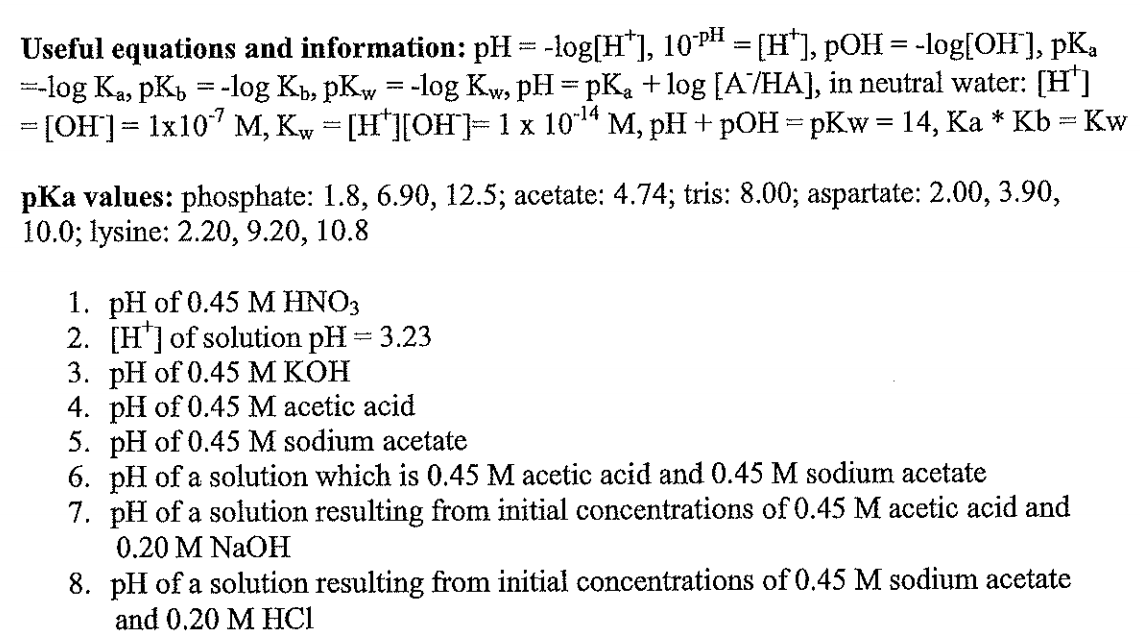 Solved Useful equations and information: pH = -log[H*], | Chegg.com