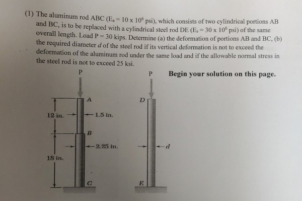 Solved minum rod ABC (E = 10 x 10 psi), which consists of | Chegg.com