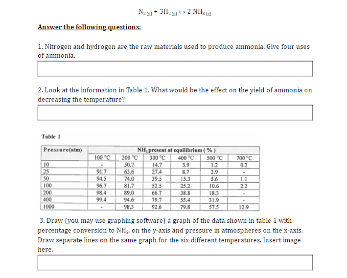 Solved N2 + 3H2 - 2 NH3 (8) Answer the following questions: | Chegg.com