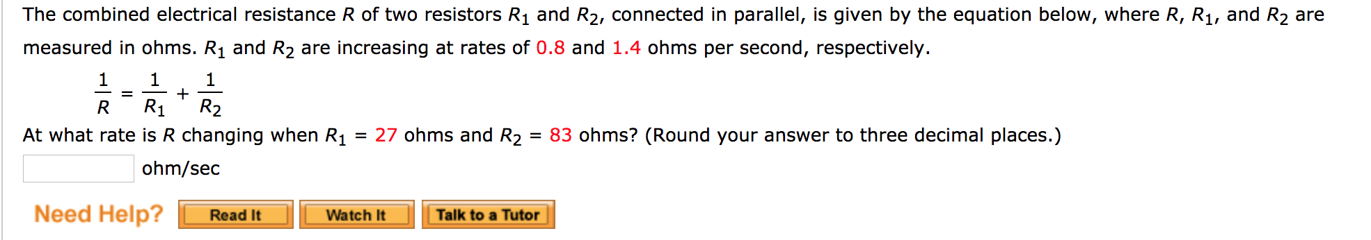 Solved The combined electrical resistance R of two resistors | Chegg.com