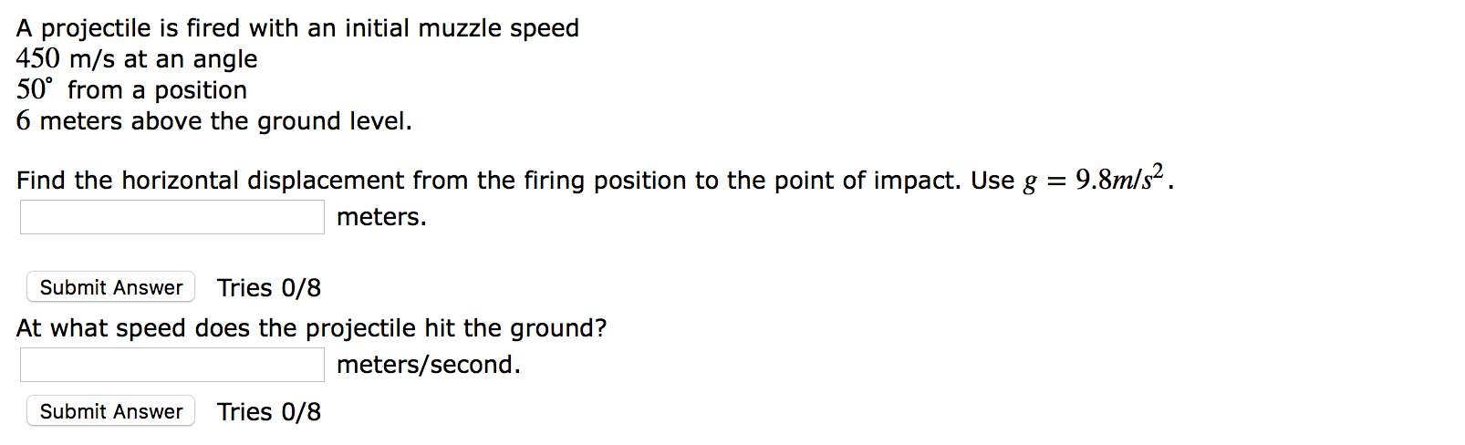 Solved A projectile is fired with an initial muzzle speed | Chegg.com