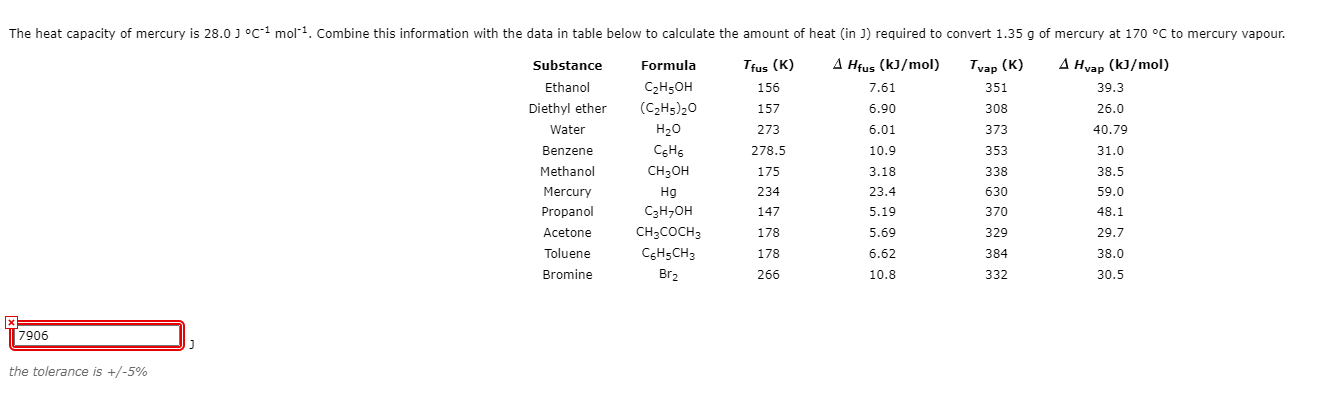 Solved The heat capacity of mercury is 28.0 3 °C 2 mol 1. | Chegg.com