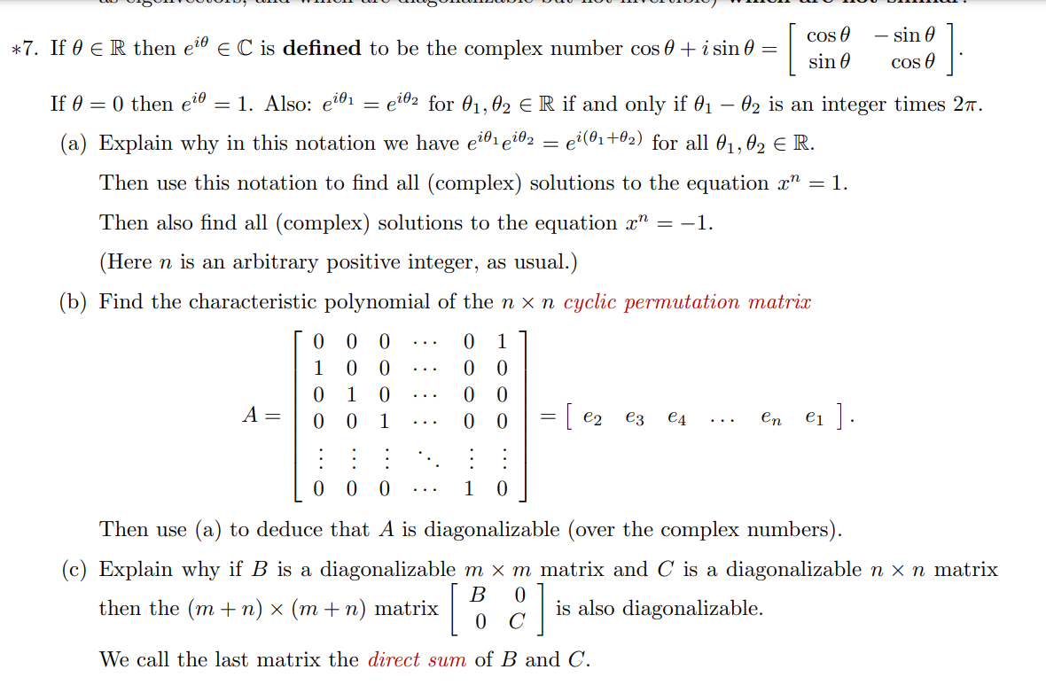 Solved *7. If θ∈R then eiθ∈C is defined to be the complex | Chegg.com