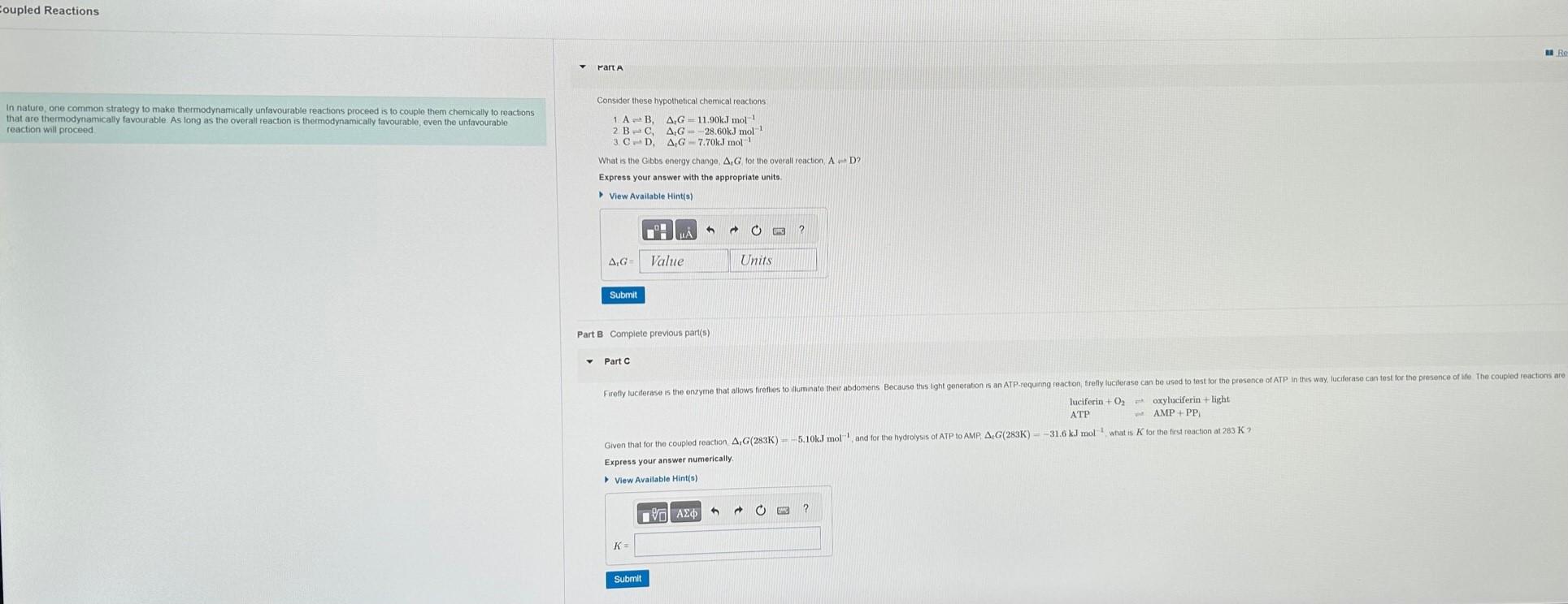 Solved oupled Reactions Part B Compiete previous part(s) - | Chegg.com