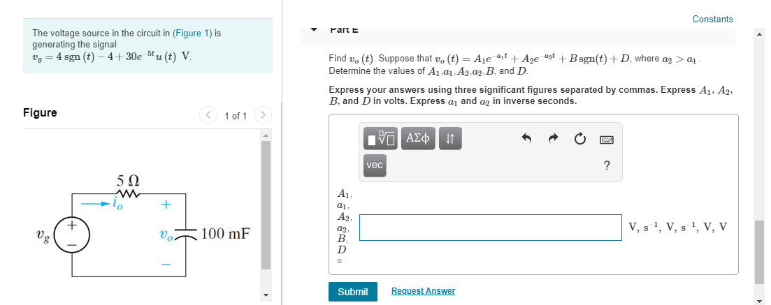 Constants Part E The voltage source in the circuit in | Chegg.com