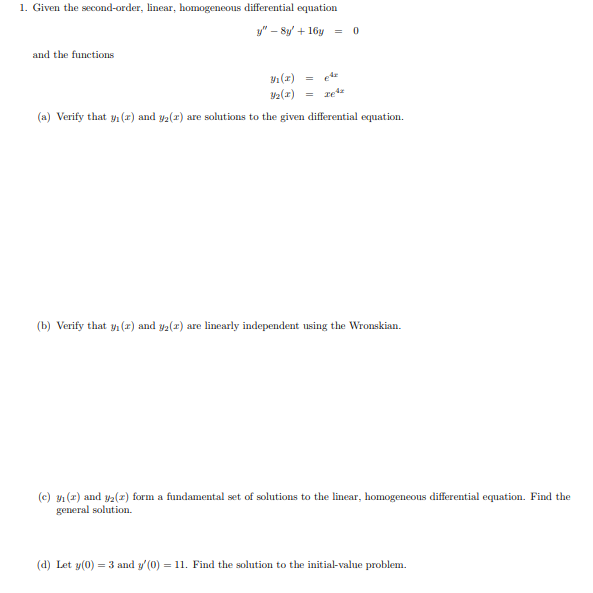 Solved . Given the second-order, linear, homogeneous | Chegg.com