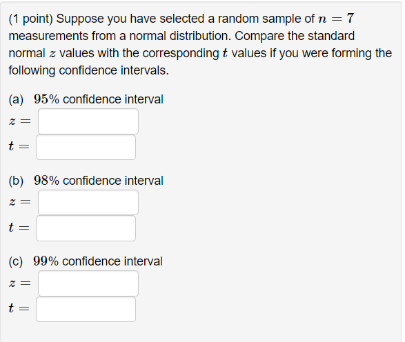 Solved (1 point) Suppose you have selected a random sample | Chegg.com