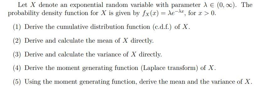 Solved Let X Denote An Exponential Random Variable With