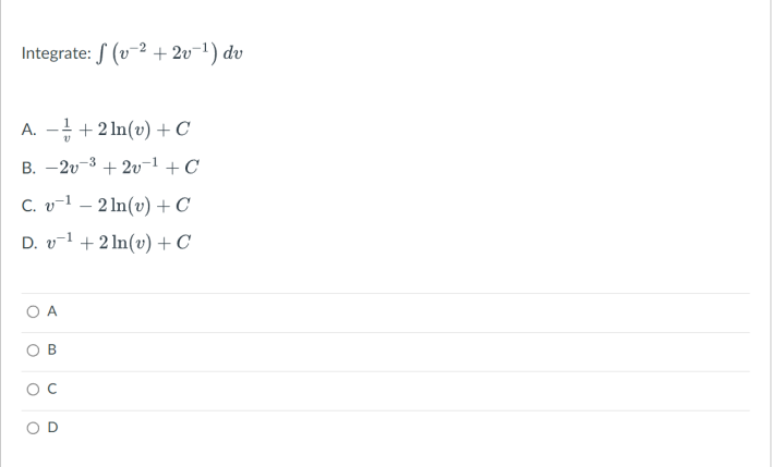 Solved Integrate: ∫(x+x3+5x)dx A. 1+3x2+5xln5+C B. | Chegg.com