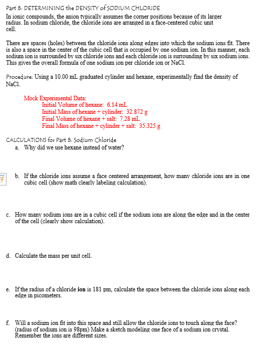 Solved Part B. DETERMINING the DENSITY of SODIUM CHLORIDE In | Chegg.com