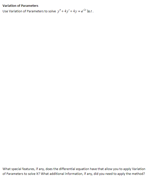 Solved Variation of Parameters Use Variation of Parameters | Chegg.com