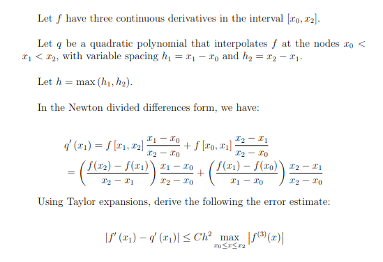 Solved Let f have three continuous derivatives in the | Chegg.com