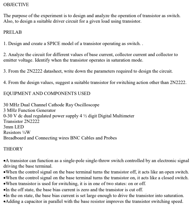OBJECTIVE The purpose of the experiment is to design | Chegg.com