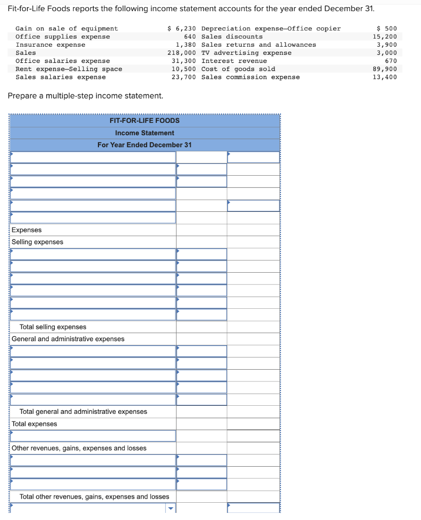 Solved Prepare a multiple-step income statement. | Chegg.com