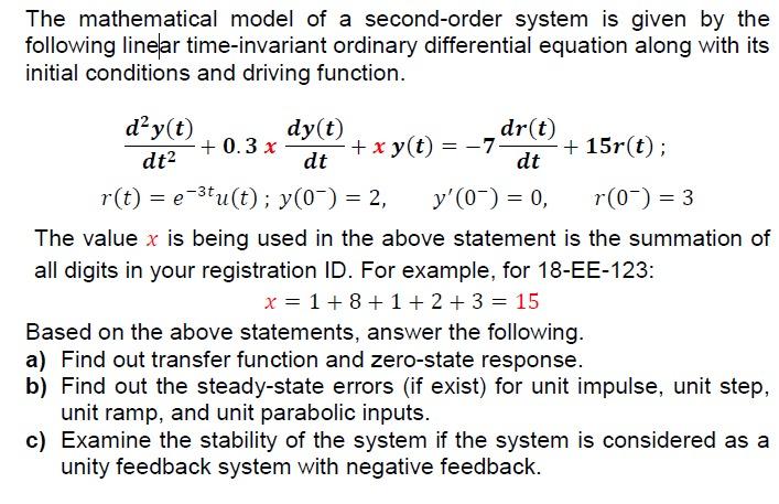 Solved The mathematical model of a second-order system is | Chegg.com