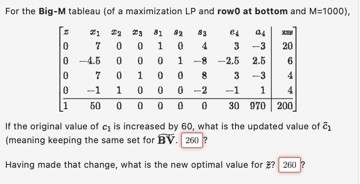 For the Big-M tableau (of a maximization LP and row0 | Chegg.com