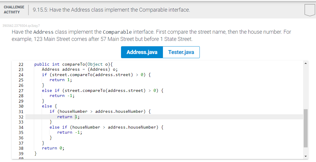 Solved CHALLENGE 9.15.5: Have the Address class implement | Chegg.com