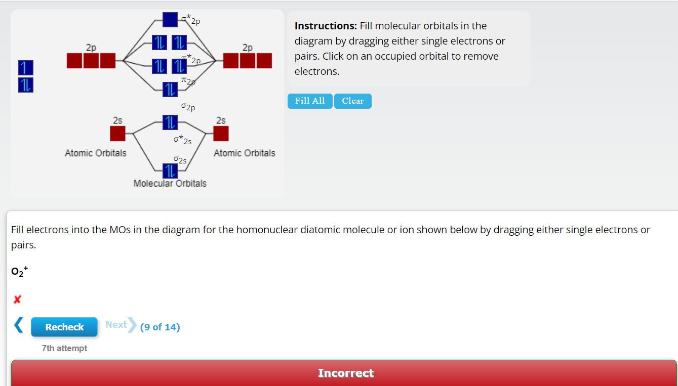 Solved Instructions: Fill molecular orbitals in the diagram | Chegg.com
