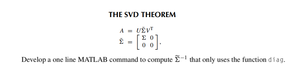 Solved THE SVD THEOREM Develop a one line MATLAB command to | Chegg.com