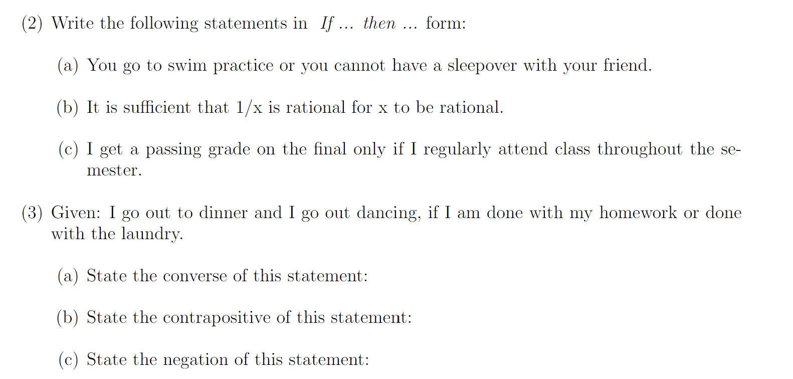 Solved (2) Write the following statements in If ... then ... | Chegg.com