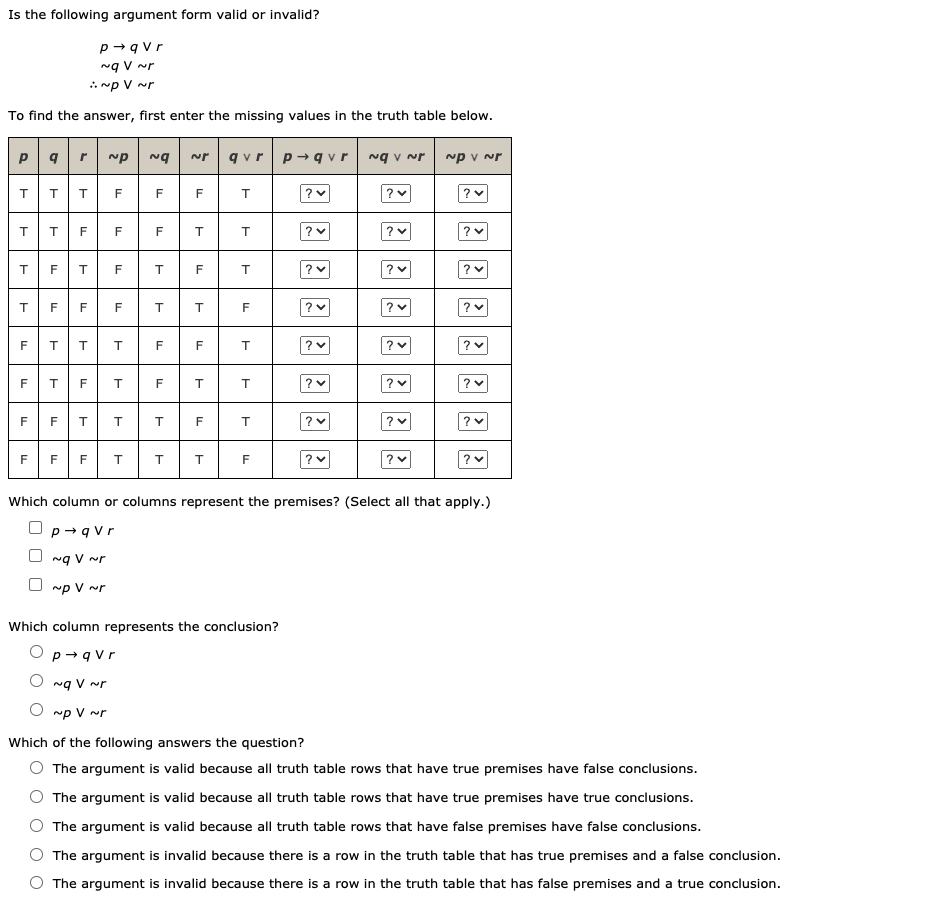 Solved Is the following argument form valid or invalid? pvr | Chegg.com