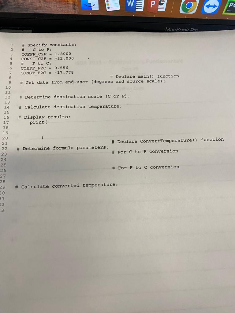 Solved Write Python code for temperature converter app Code | Chegg.com