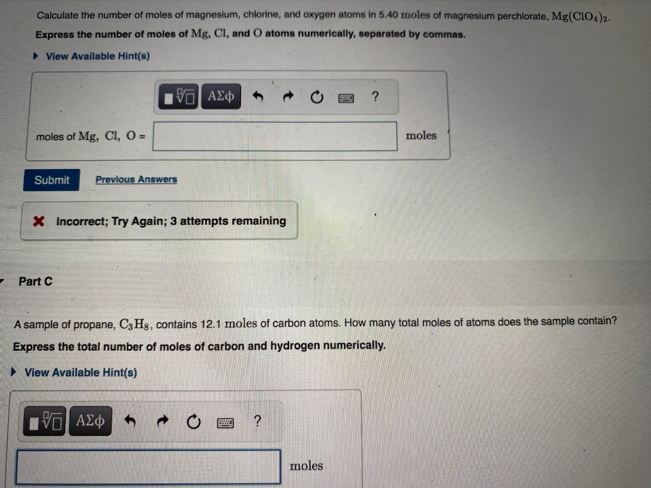 Solved Calculate the number of moles of magnesium, chlorine, | Chegg.com