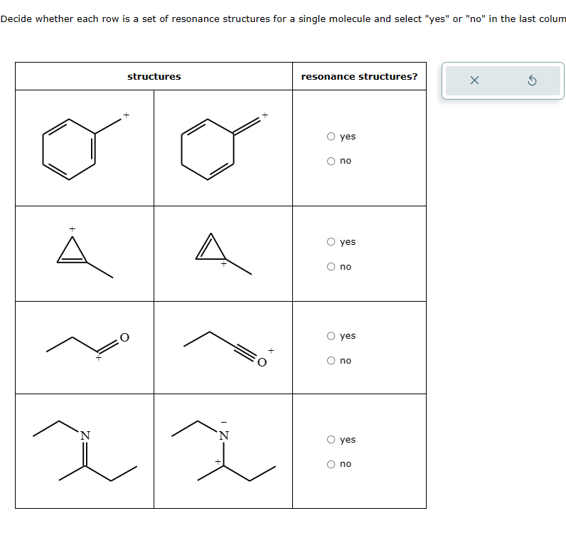 Solved Decide whether each row is a set of resonance | Chegg.com