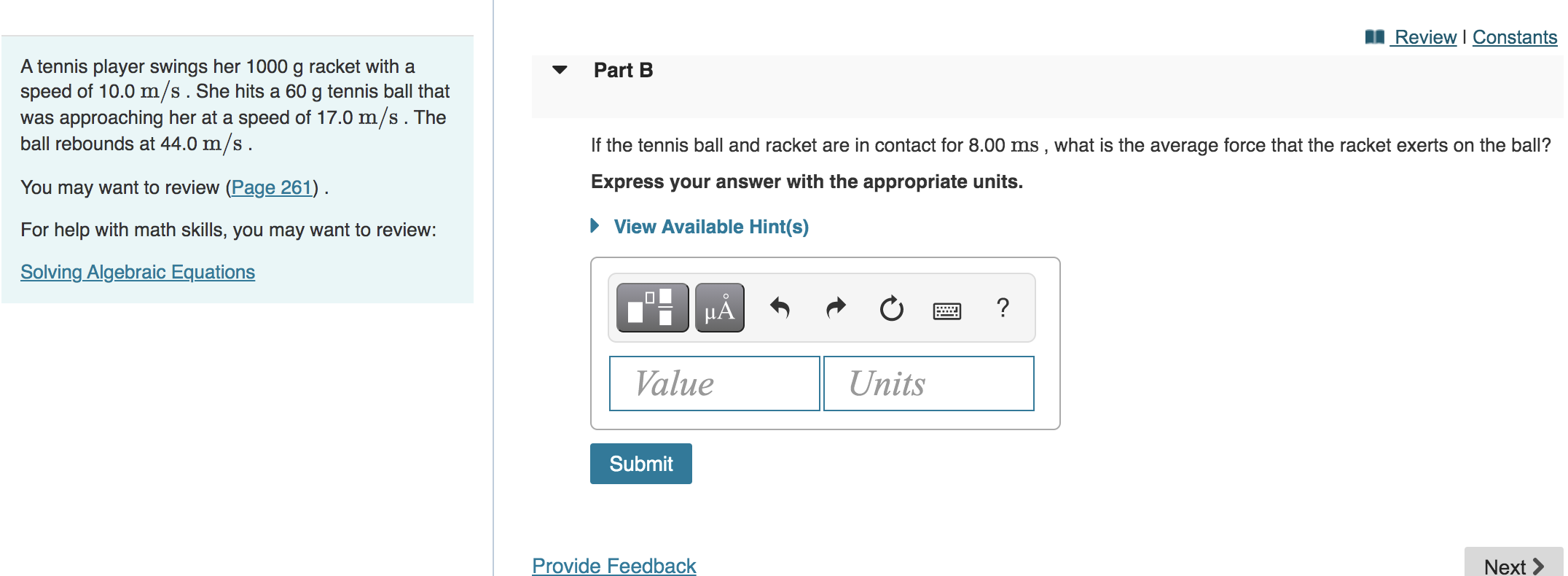 Solved Review | Constants Part B . A tennis player swings | Chegg.com
