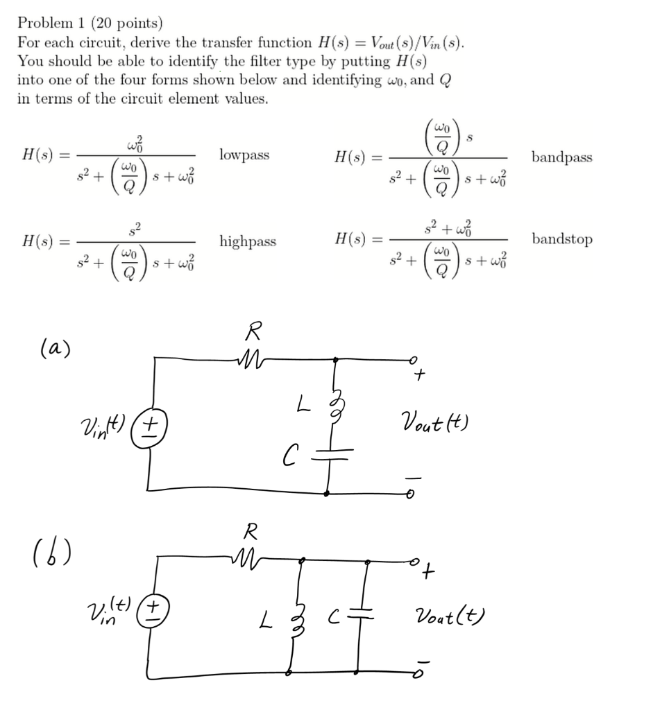 Solved Problem 1 (20 points) For each circuit, derive the | Chegg.com