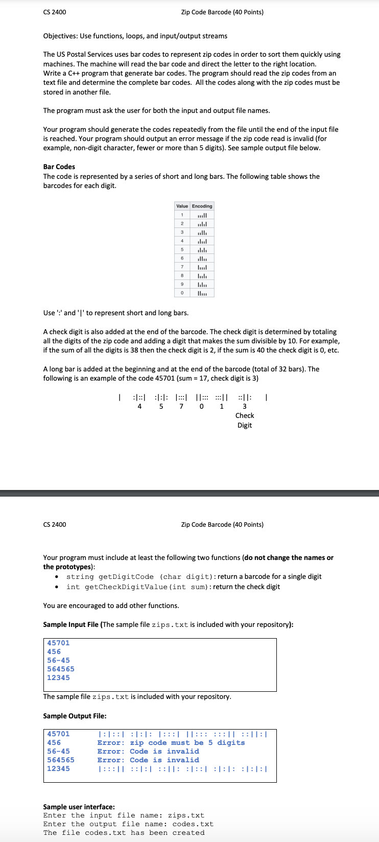 Solved The US Postal Services uses bar codes to represent | Chegg.com