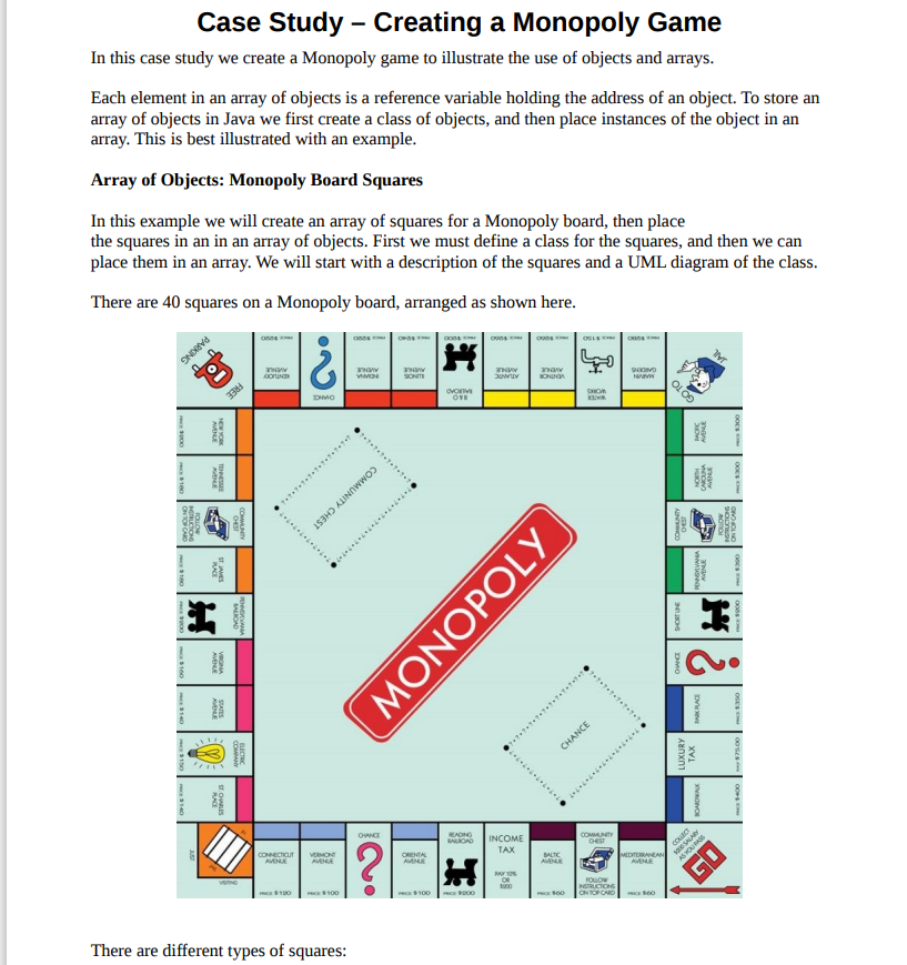 Solved Creating an Additional Class for a Monopoly Game | Chegg.com