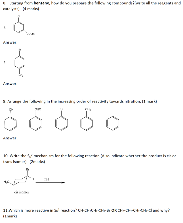 Solved 8. Starting from benzene, how do you prepare the | Chegg.com