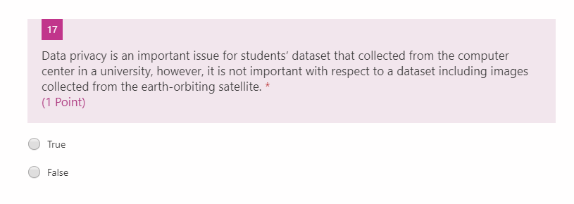 Solved 17 Data privacy is an important issue for students' | Chegg.com