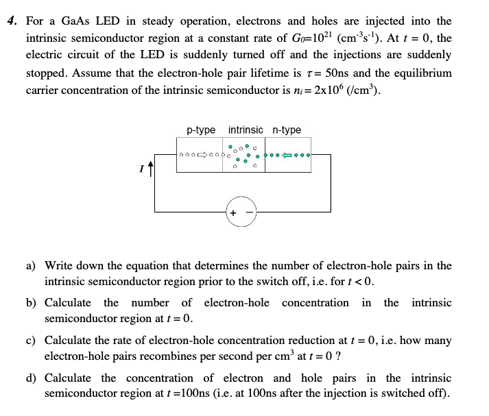 Solved For a GaAs LED in steady operation, electrons and | Chegg.com