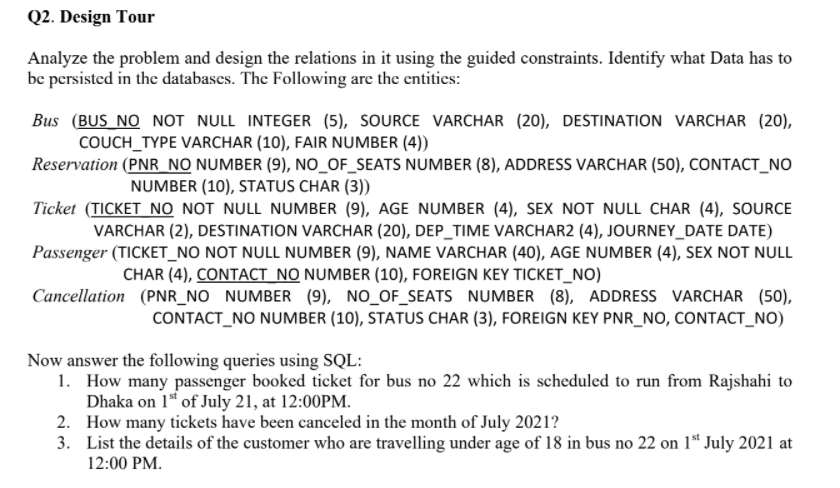 Solved Q2. Design Tour Analyze the problem and design the | Chegg.com