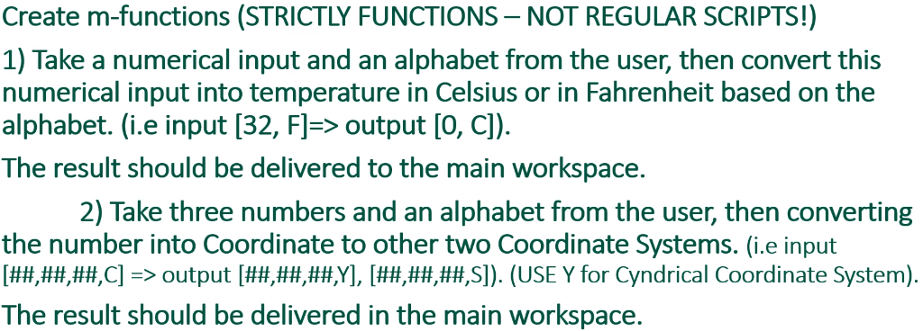 Solved Create m-functions (STRICTLY FUNCTIONS – NOT REGULAR | Chegg.com