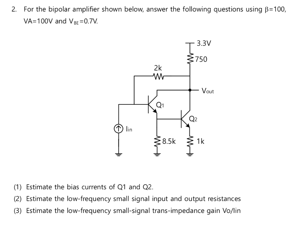 Solved 2. For the bipolar amplifier shown below, answer the | Chegg.com