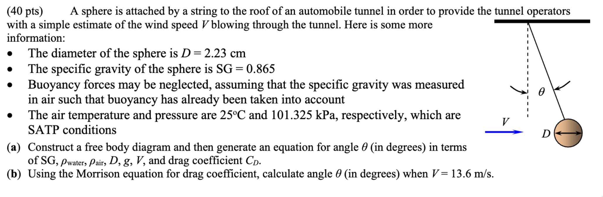 Solved (40 pts) A sphere is attached by a string to the roof | Chegg.com