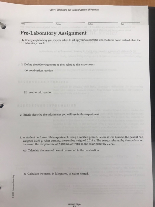 Solved Lab 4: Estimating the Calorie Content of Peanuts | Chegg.com