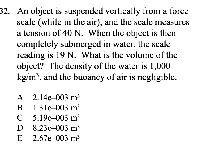 Solved 32. An object is suspended vertically from a force | Chegg.com