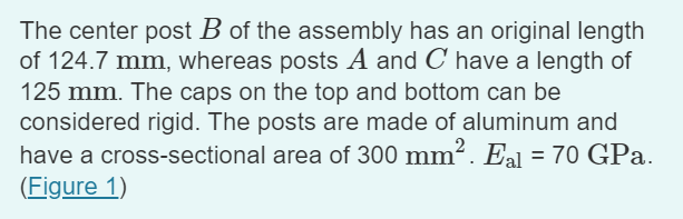 Solved The center post B of the assembly has an original | Chegg.com