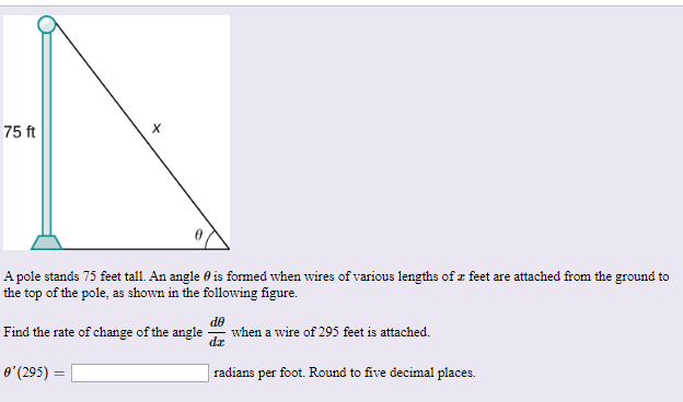 Solved 75 ft A pole stands 75 feet tall. An angle is formed | Chegg.com