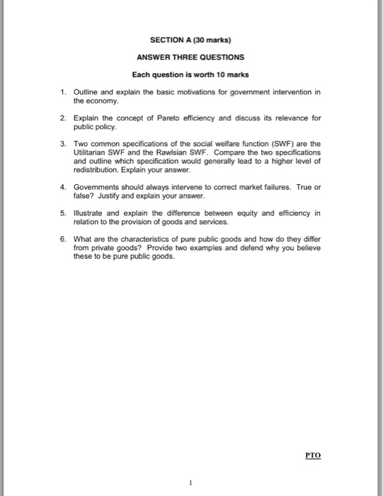 Solved SECTION A (30 marks) ANSWER THREE QUESTIONS Each | Chegg.com
